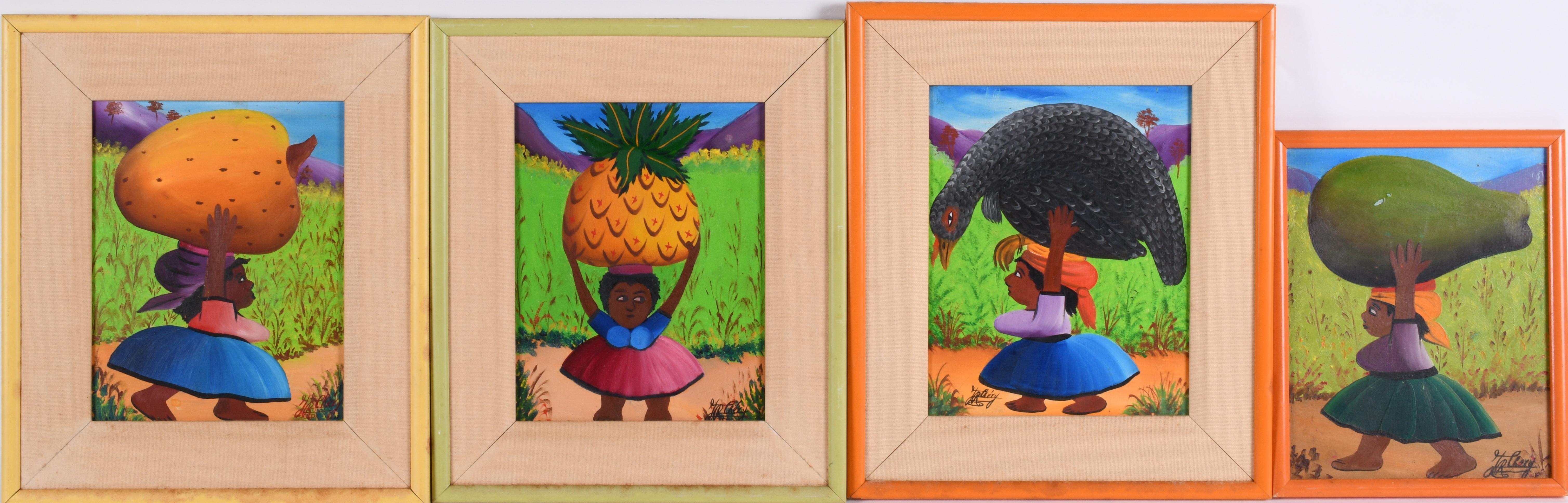 Jean-René Chery | FOUR PAINTINGS OF FIGURES CARRYING OVERSIZED ITEMS ...
