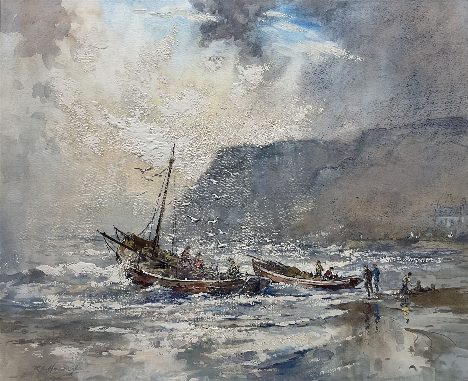 Robert Leslie Howey | Launching Cobles at Staithes | MutualArt