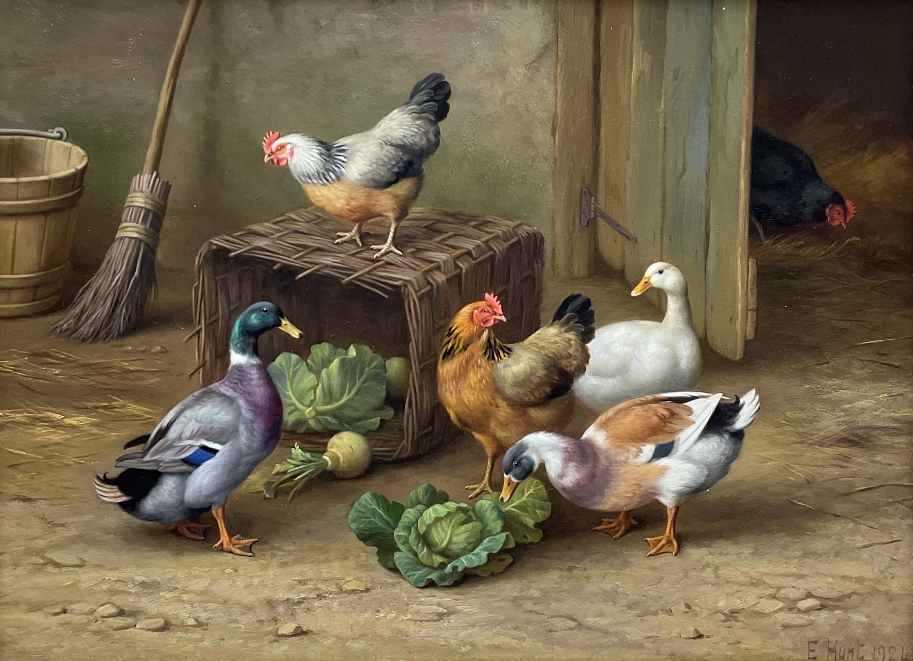 Edgar Hunt | Ducks and Chickens in the Farmyard (1924) | MutualArt