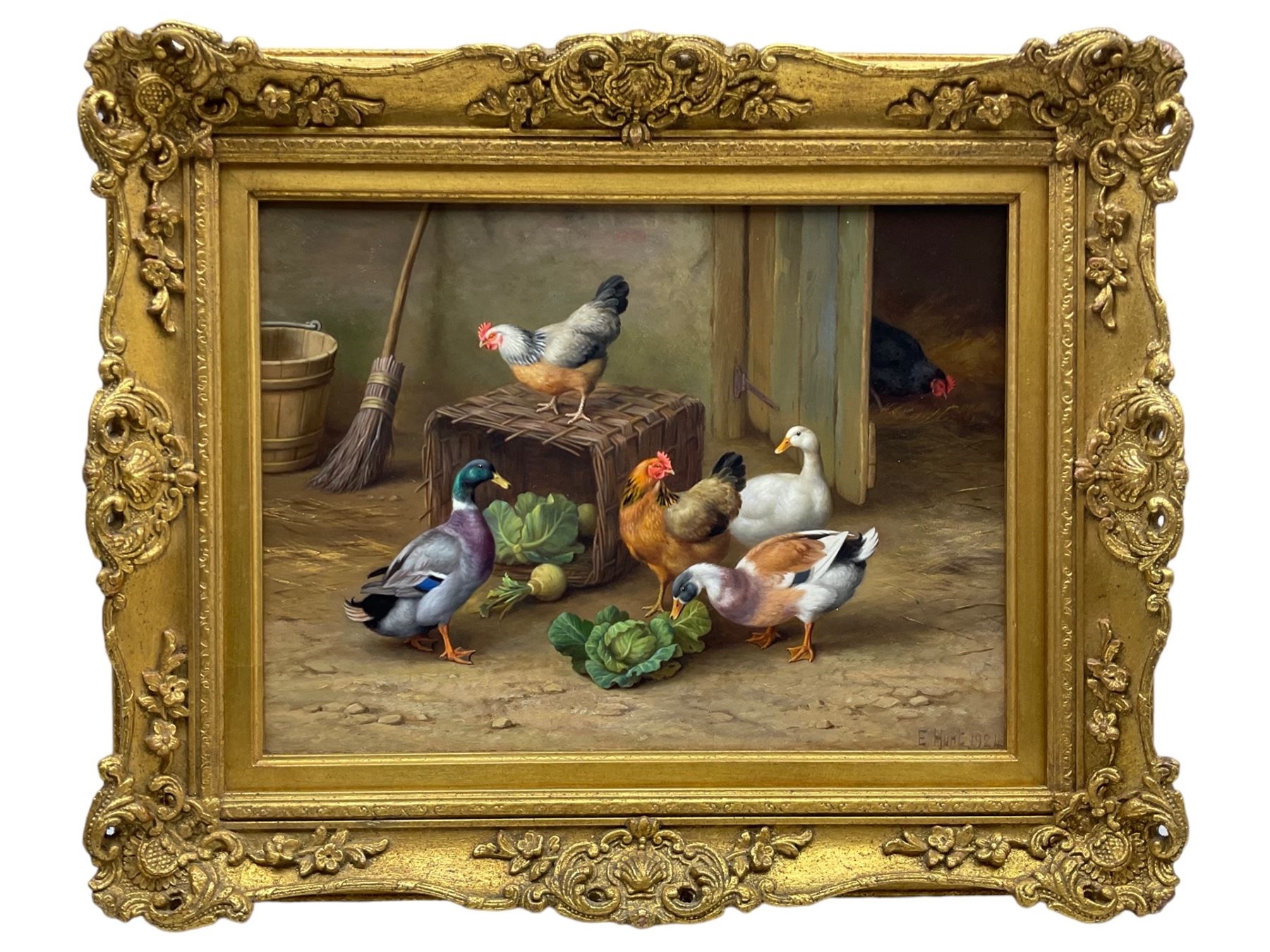 Edgar Hunt | Ducks and Chickens in the Farmyard (1924) | MutualArt