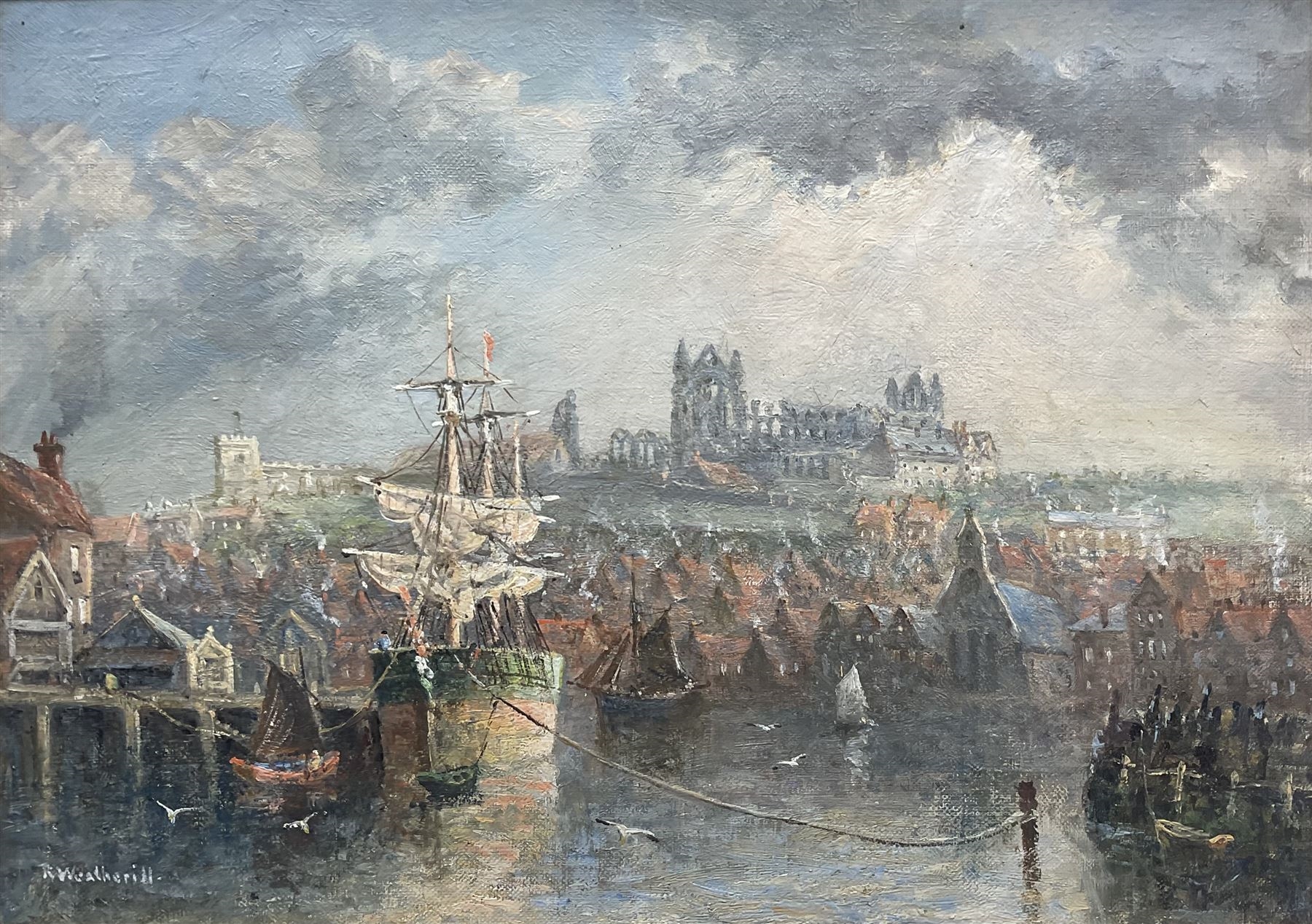 Richard Weatherill | Whitby Harbour and Abbey from Dock End | MutualArt