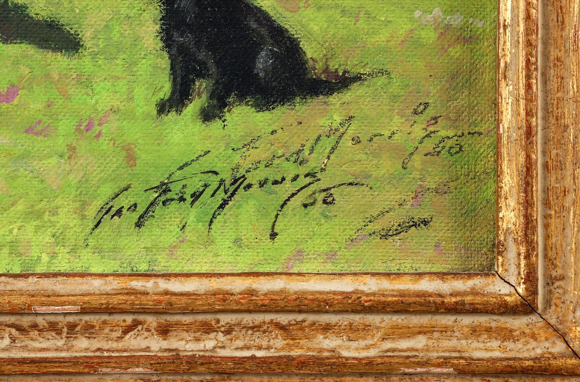 George Ford Morris | Black Horse and Scottish Terrier in a Summer Field ...