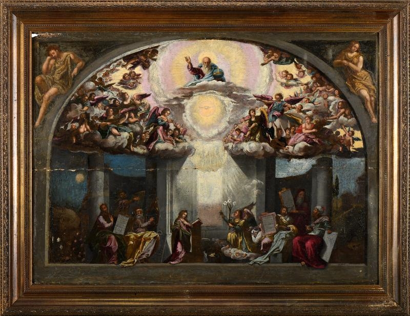 Cornelis Cort | Annunciation between Prophets with God the Father, Dove ...