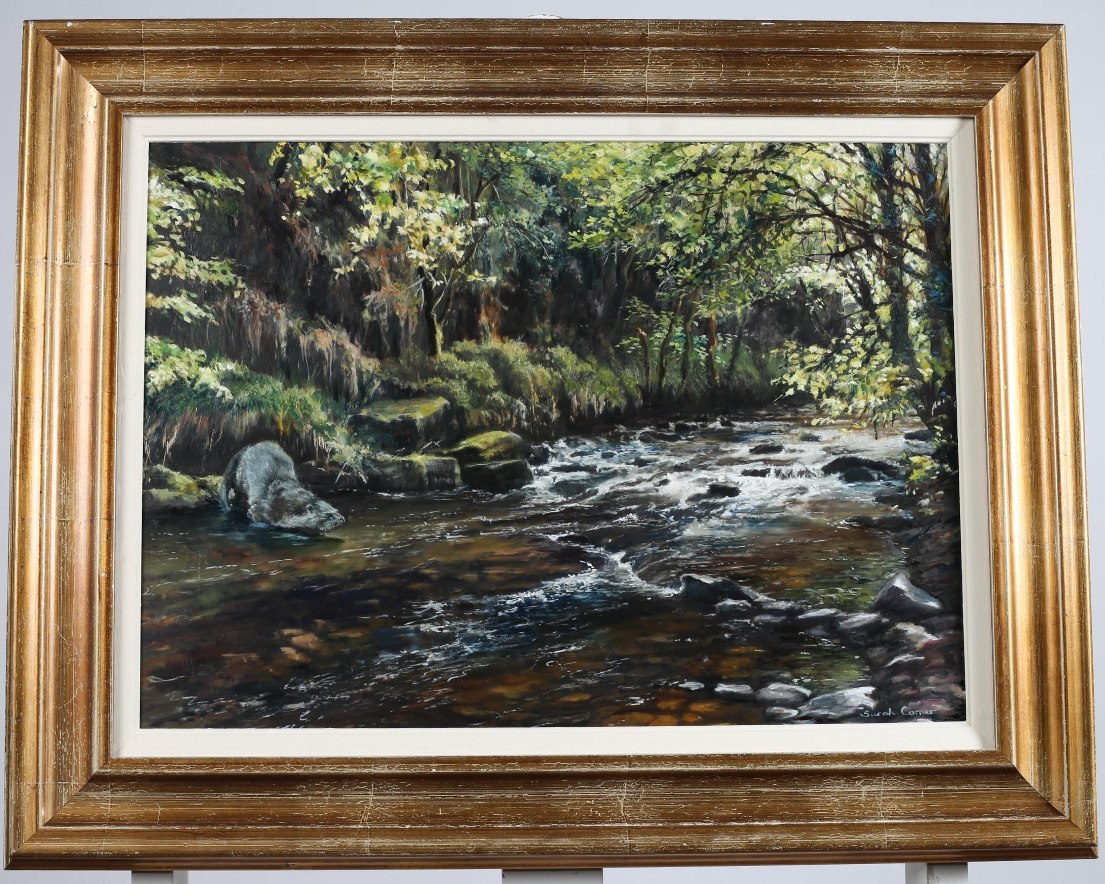 Sarah Corner | Fishing The River Bridge with Otter | MutualArt