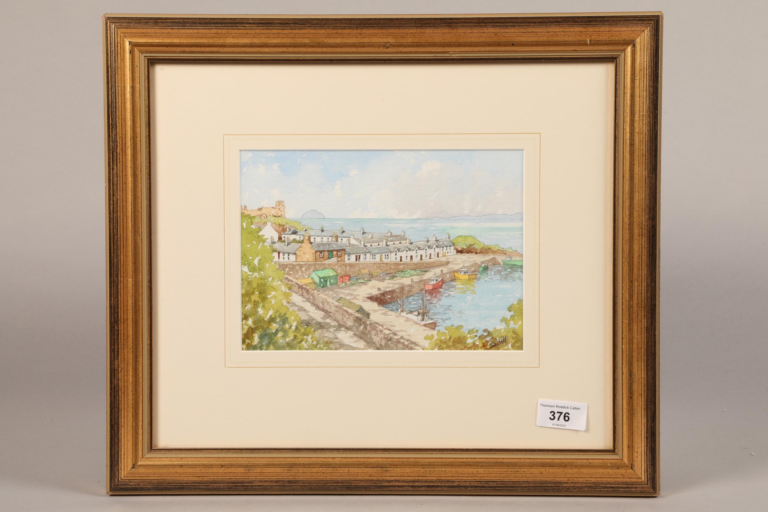 Irvine Russell | Dunure Harbour with castle and Ailsa Craig in the ...