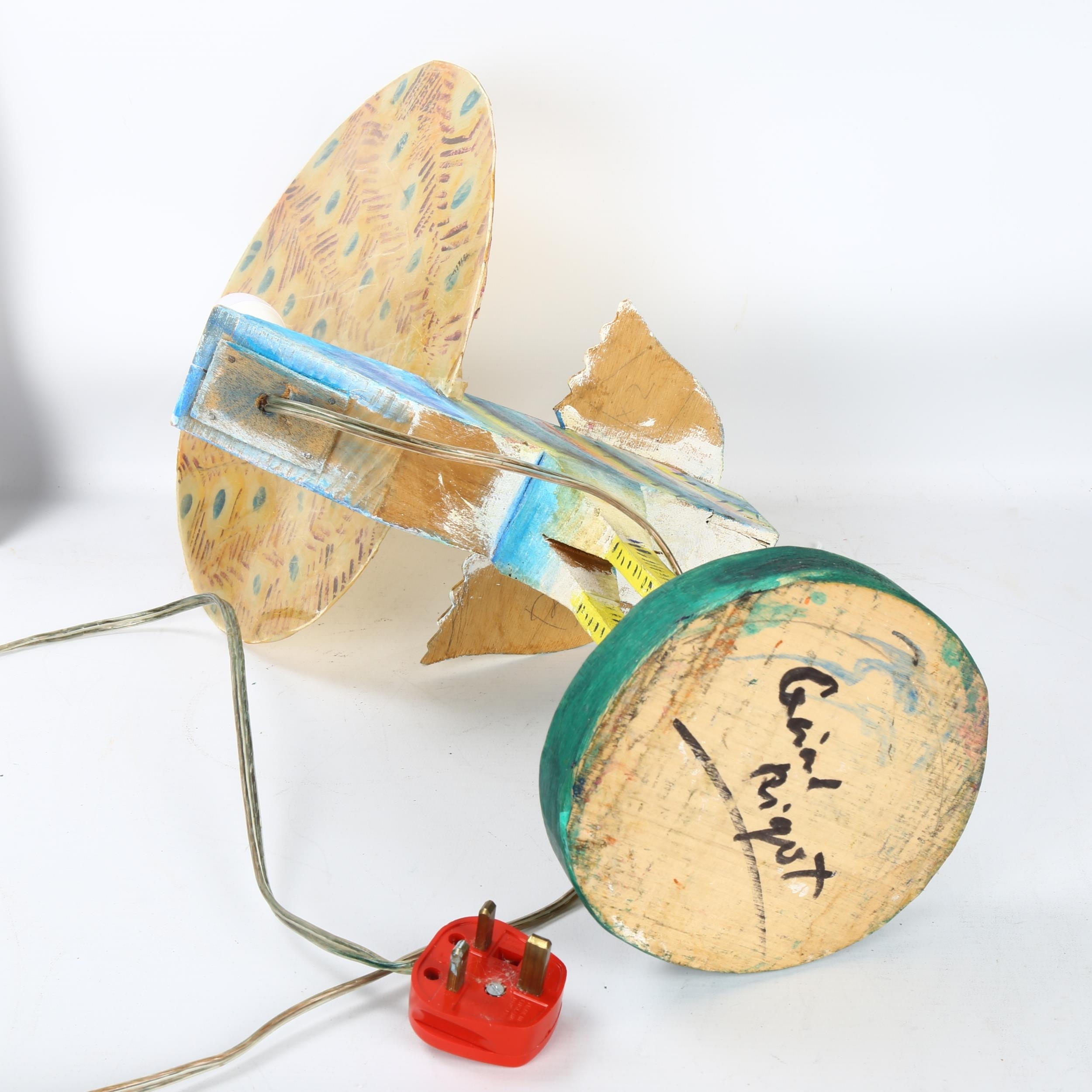 Gerard Rigot | a hand carved wooden Peacock lamp with perspex tail fan ...
