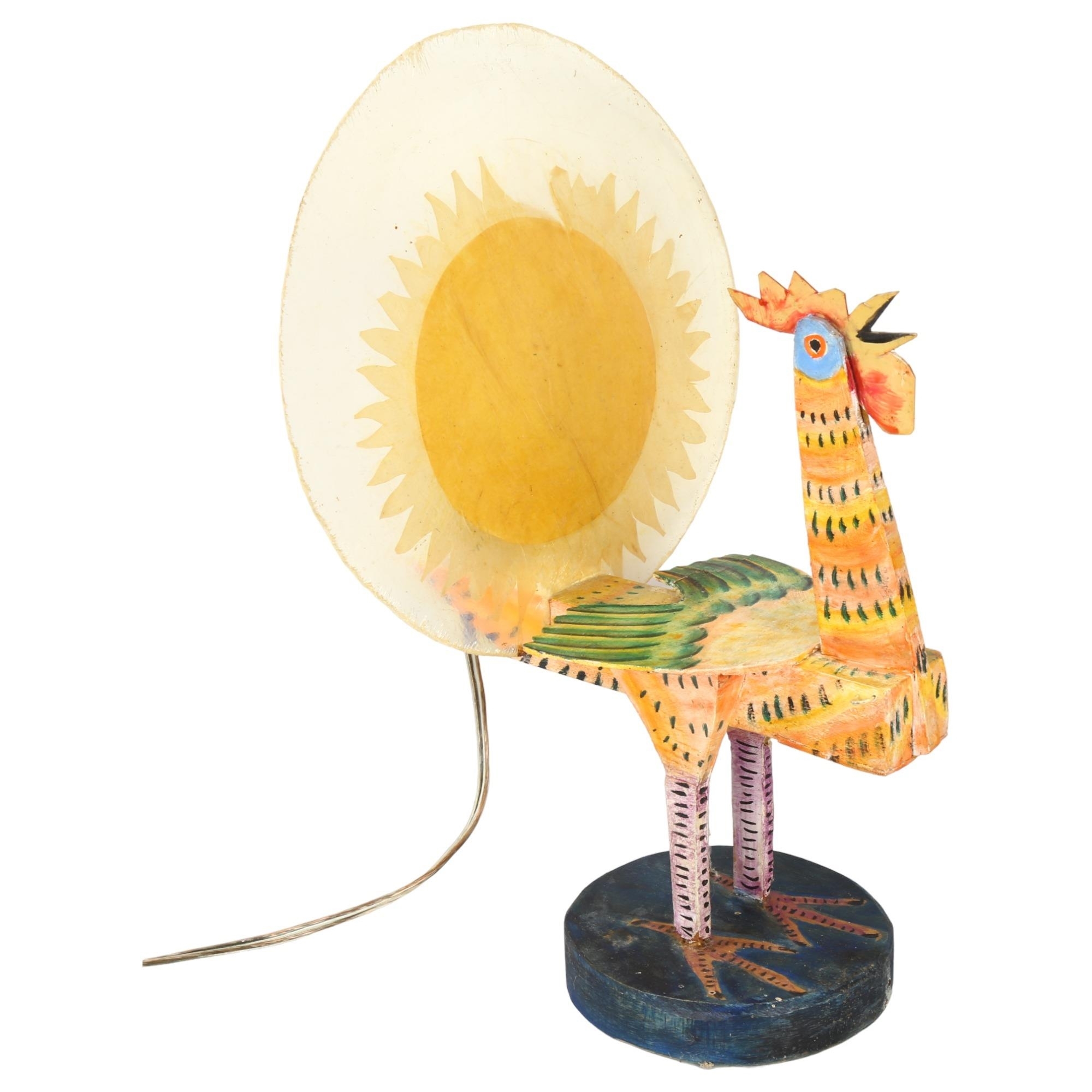 Gerard Rigot | a hand carved wooden Cockeral lamp with perspex tail fan ...