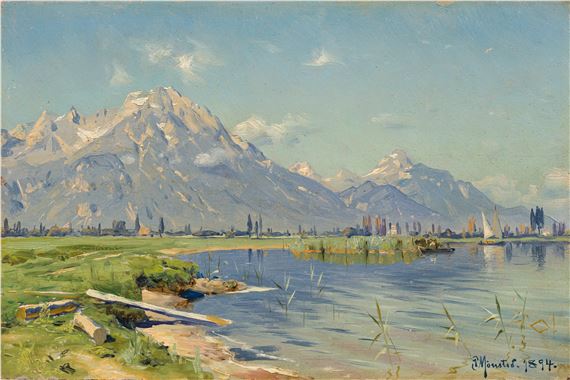 Peder Mork Monsted | Beach outing near Villeneuve on Lake Geneva (1894) | MutualArt