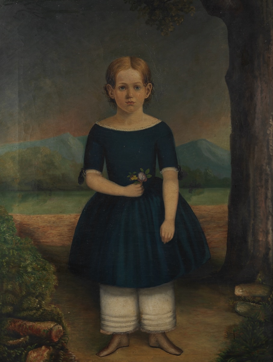 Joseph Whiting Stock | Portrait of a young girl holding a floral sprig ...