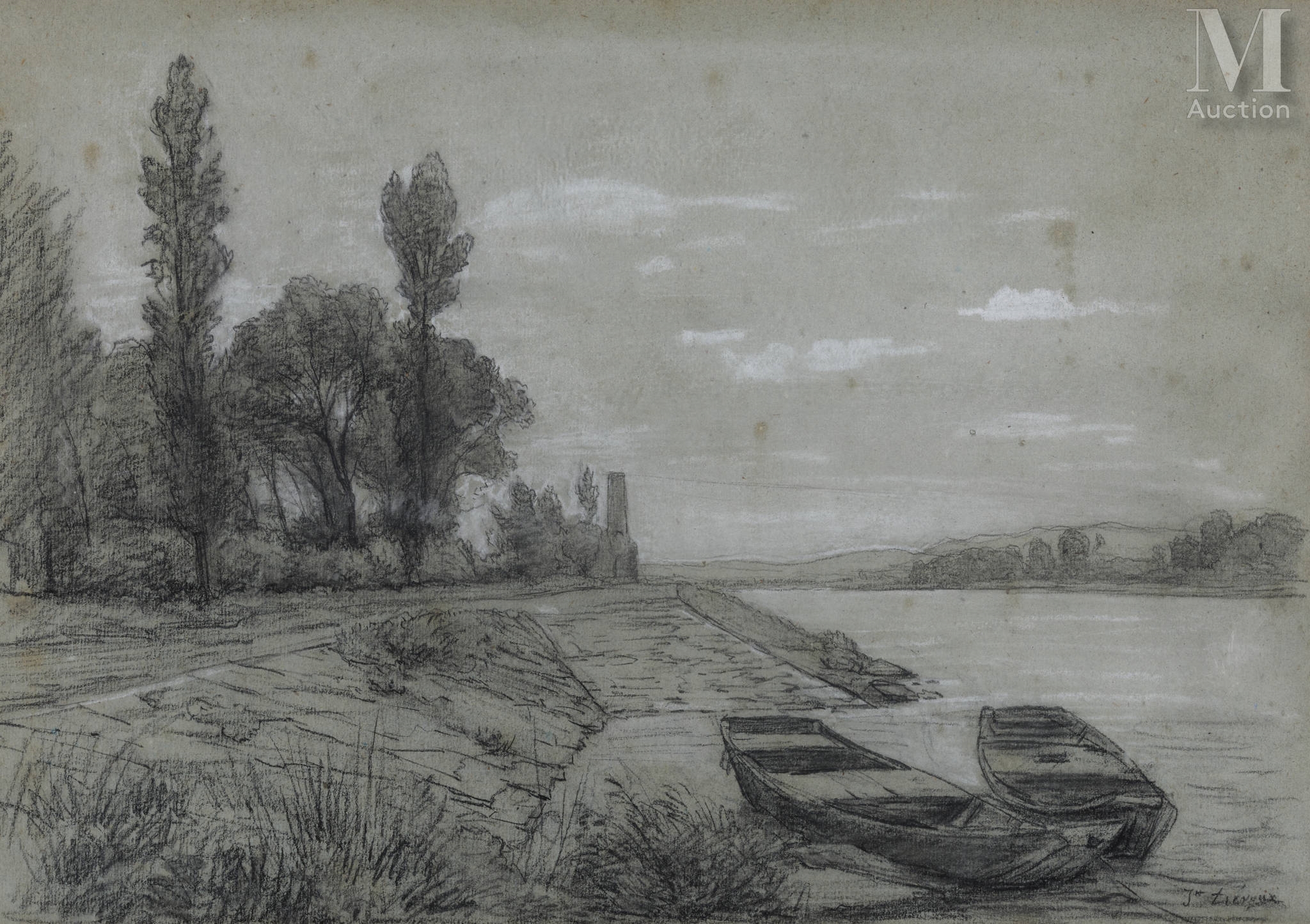 Joseph Trevoux | Barque au bord du fleuve | MutualArt