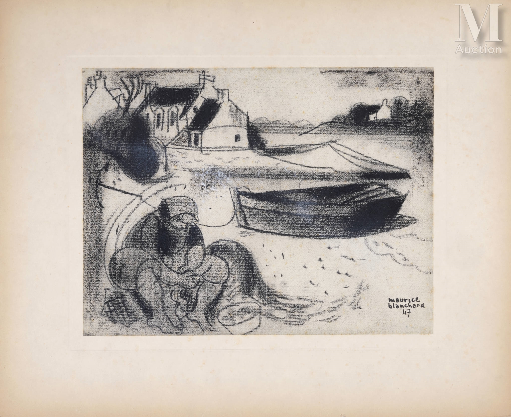 Maurice Blanchard | Pêcheur sur la plage (1947) | MutualArt