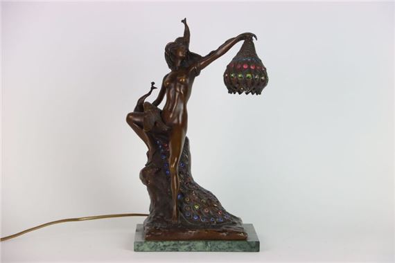 Philippe Wolfers | Lamp with woman holding a peacock | MutualArt