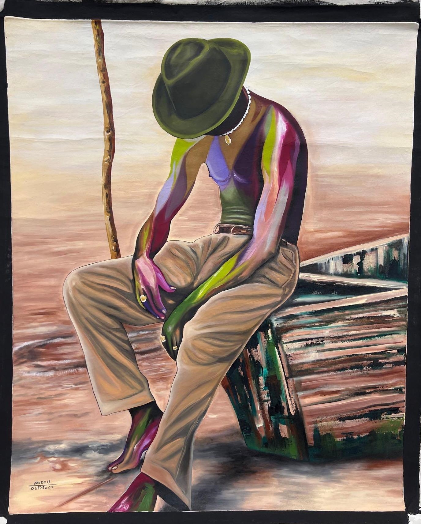 Modou Gueye | Colorful painting of Fischer Man | MutualArt
