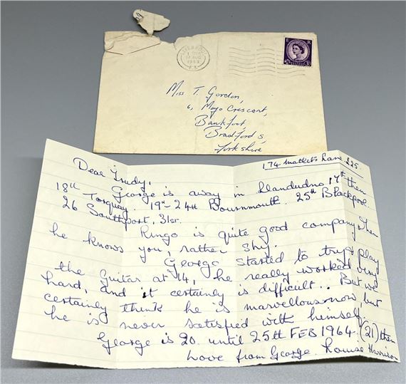 George Harrison | - Letter from s mother to Vendor written in blue biro ...