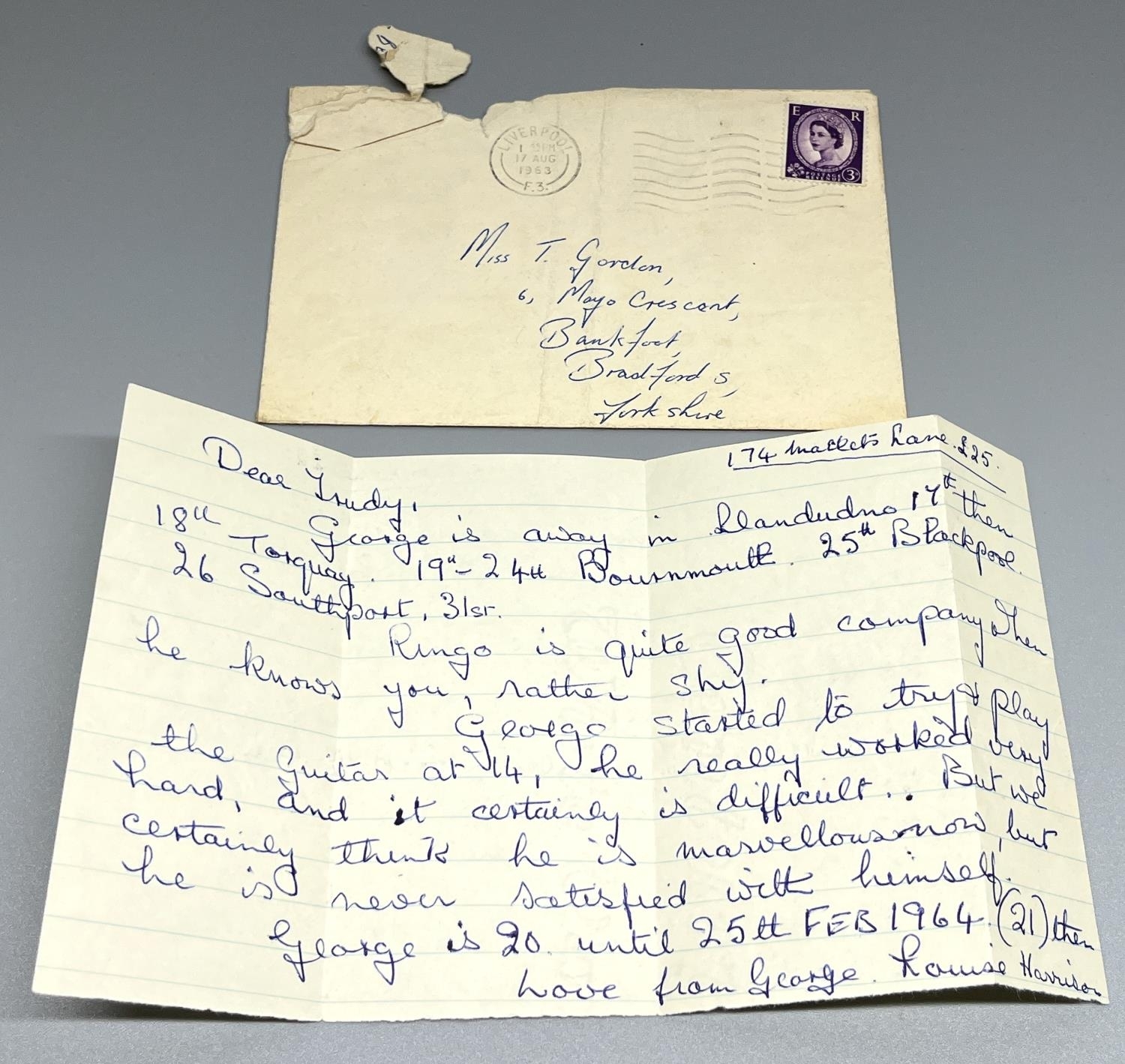 George Harrison | - Letter from s mother to Vendor written in blue biro ...