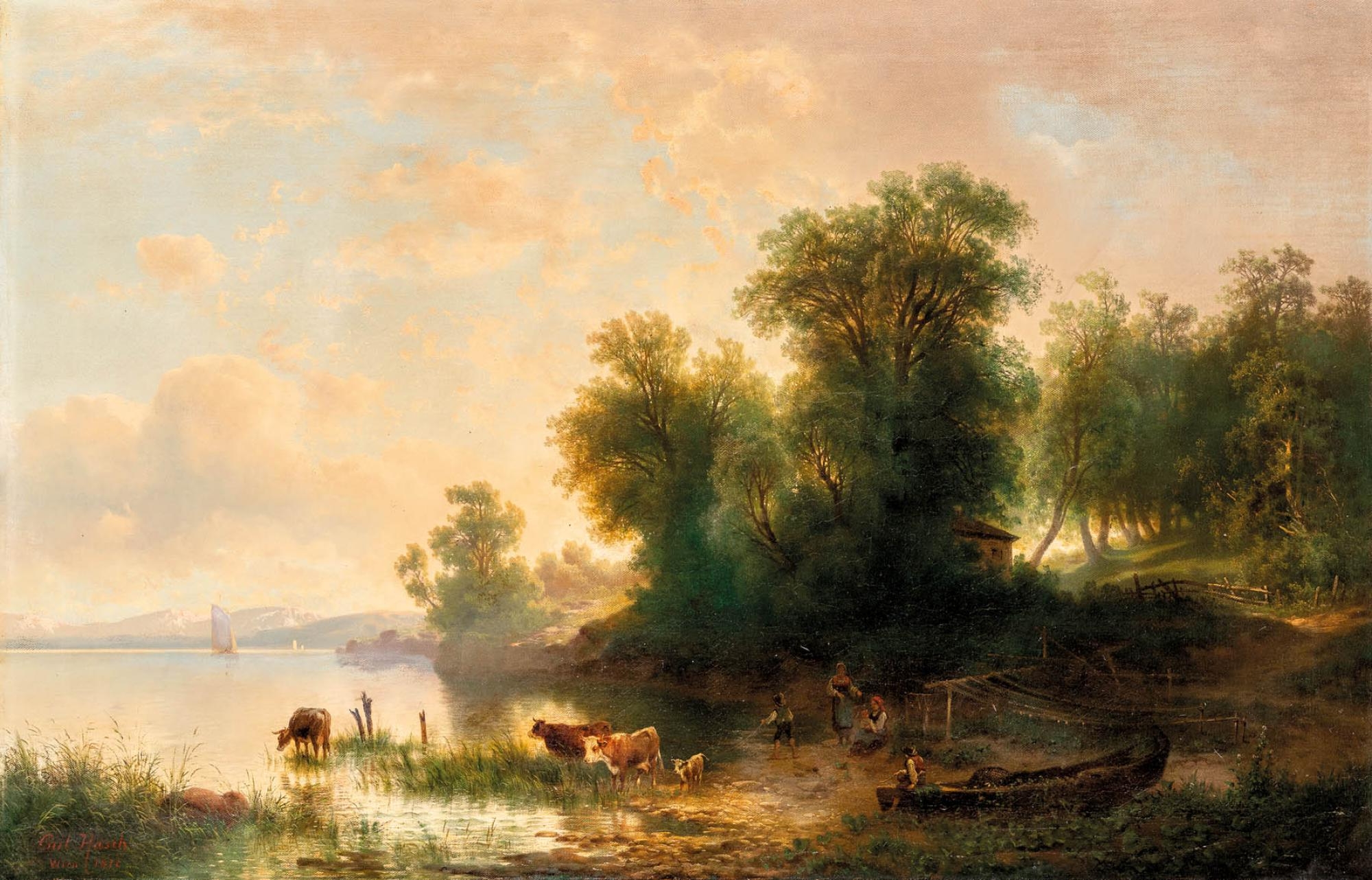 Carl Hasch | Vízparti táj pásztorokkal (1872) | MutualArt
