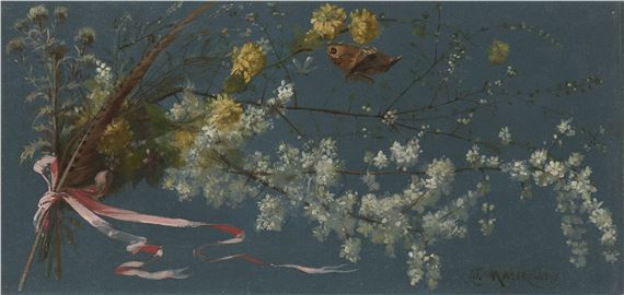 Alexis Joseph Mazerolle | A Sprig of Blossom with a Butterfly | MutualArt