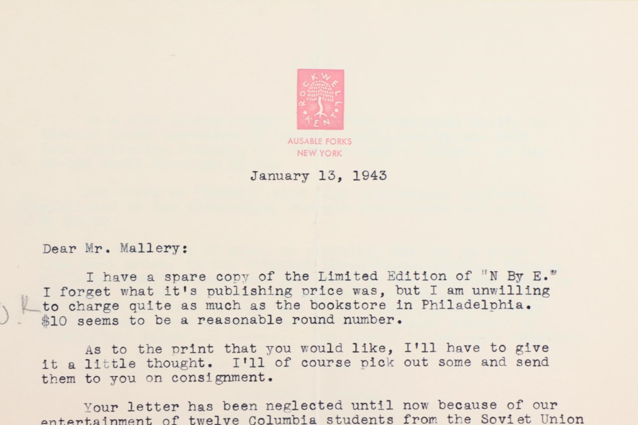 Rockwell Kent | Autograph being a 2pp TLS (on letterhead) dated January ...
