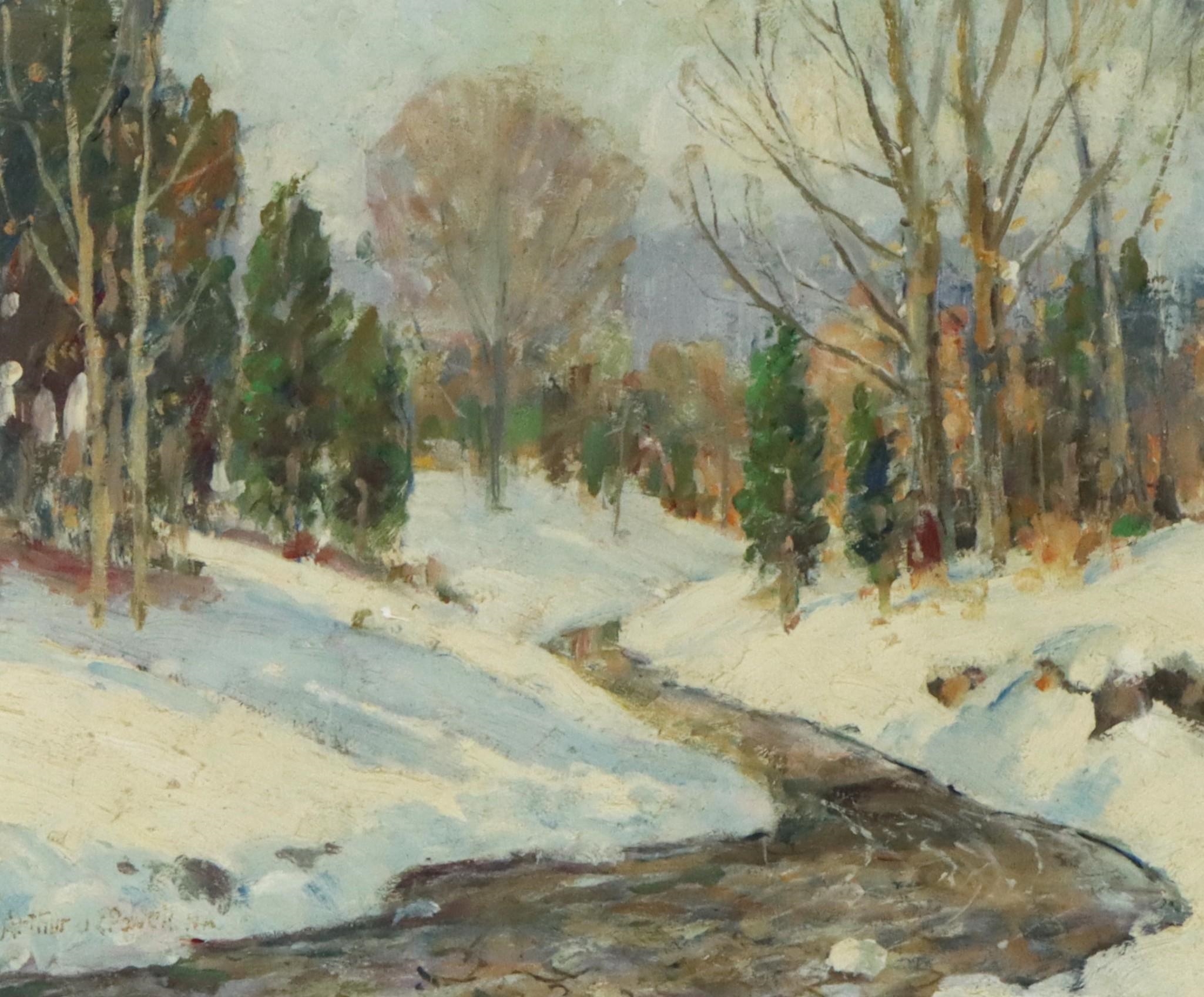 Arthur James Emery Powell | Snowy forest landscape with stream | MutualArt