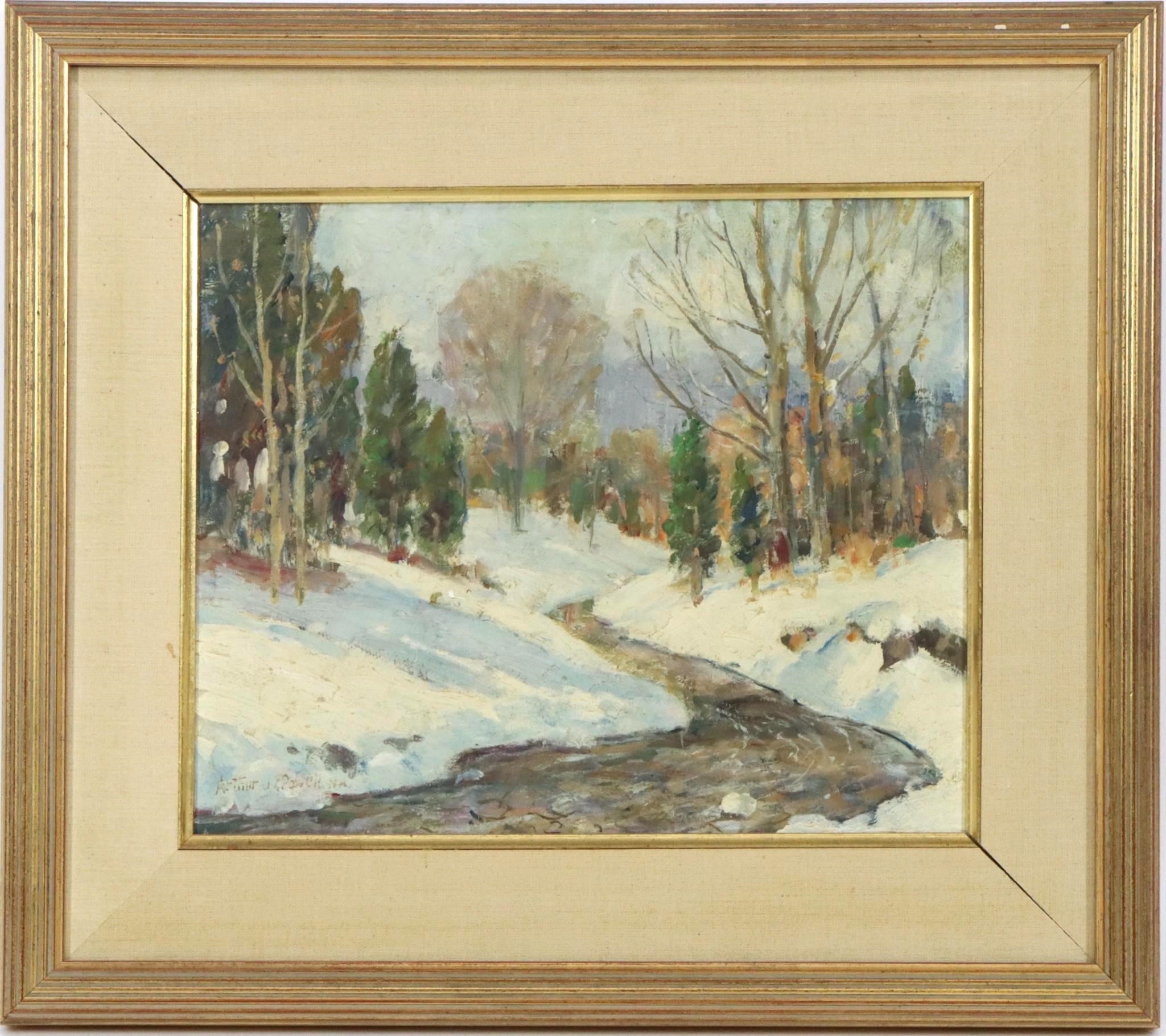 Arthur James Emery Powell | Snowy forest landscape with stream | MutualArt