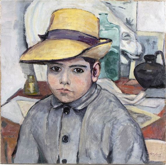 Baccio Maria Bacci | Portrait of a young boy with straw hat | MutualArt
