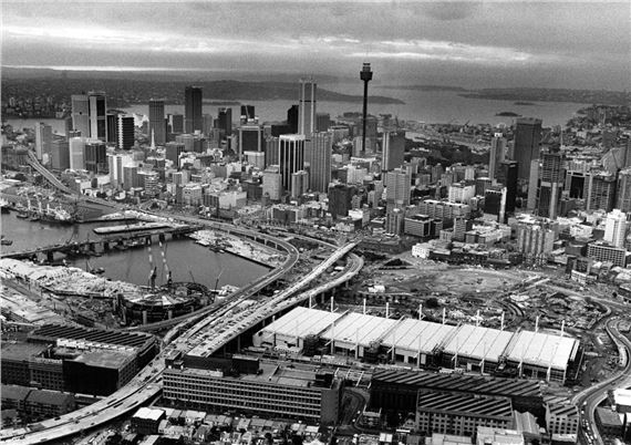 Peter Rae | Aerial view of Darling Harbour, Sydney (1987) | MutualArt