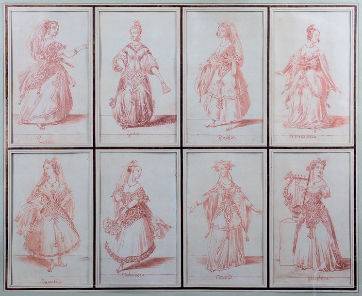 French School, 19th Century | Sixteen portraits of actresses in roles ...