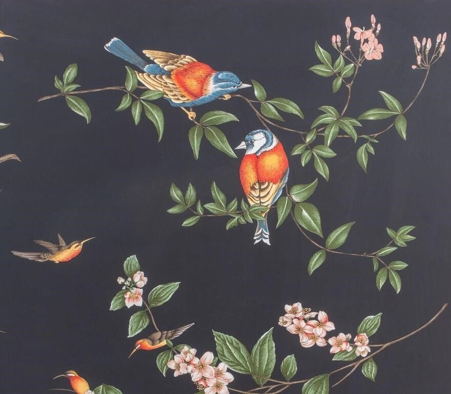Jim Thompson | Birds and cherry blossom flowers on a black ground ...