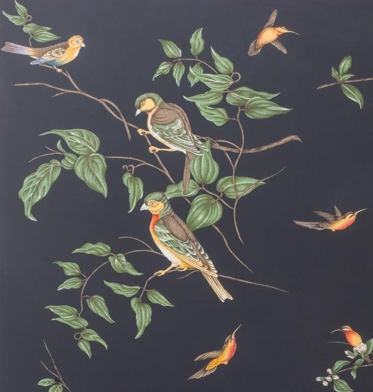 Jim Thompson | Birds and cherry blossom flowers on a black ground ...