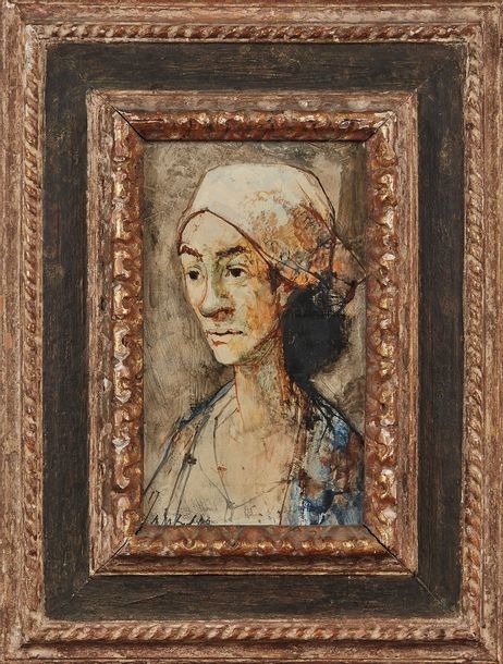 Jean Jansem | Portrait of a woman with a scarf in her hair | MutualArt