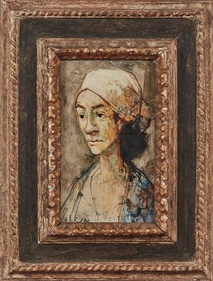 Jean Jansem | Portrait of a woman with a scarf in her hair | MutualArt