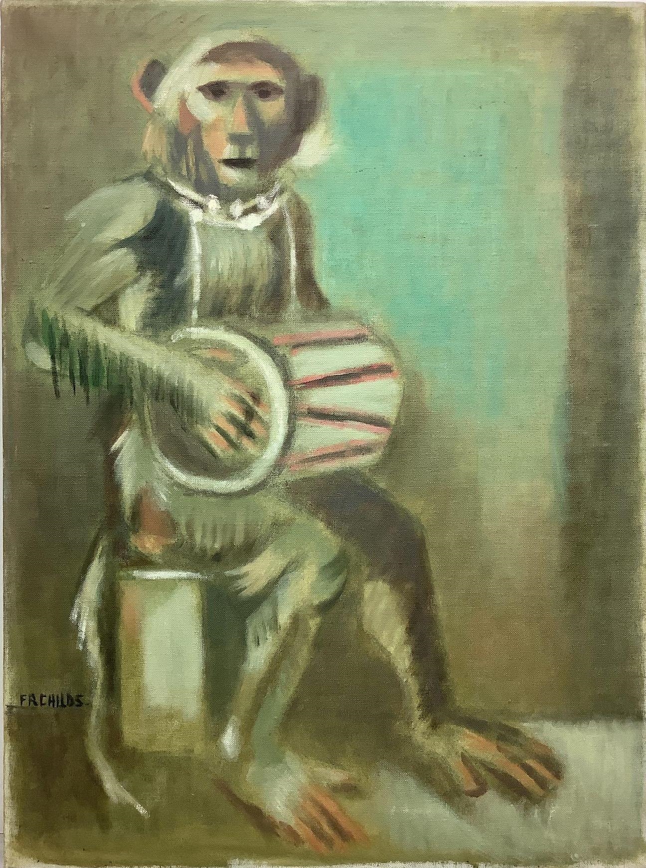 Frederick Robbins Childs | Monkey playing a drum | MutualArt