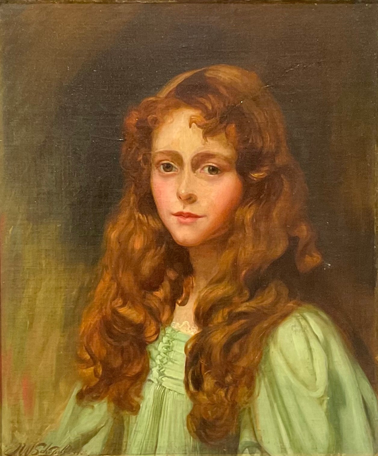 John William Schofield | Portrait of a girl, seated half-length, in a ...