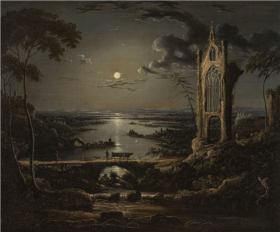 Sebastian Pether | Ruins of a Gothic church façade in a wide valley by ...