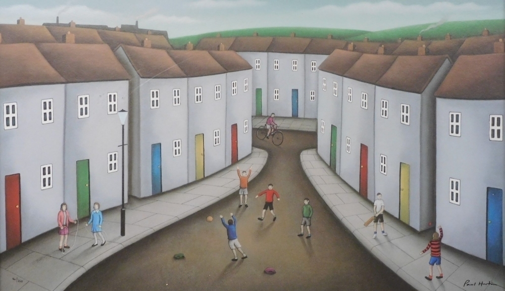 Paul Horton | Street scene depicting children playing football, cricket ...