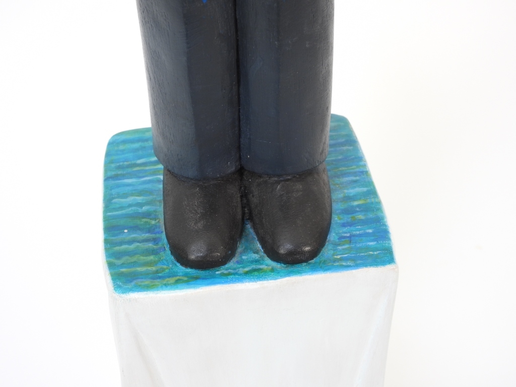 Enrico Pinardi | Figural Man Carved Wood Sculpture | MutualArt