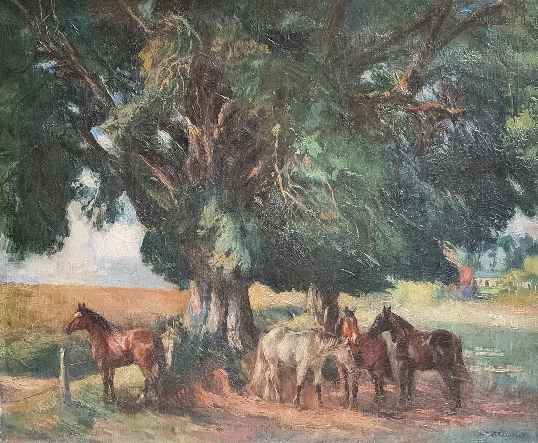 Raymond Louis Lecourt | Les chevaux abrités sous les arbres | MutualArt