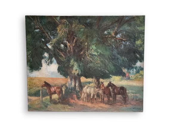 Raymond Louis Lecourt | Les chevaux abrités sous les arbres | MutualArt