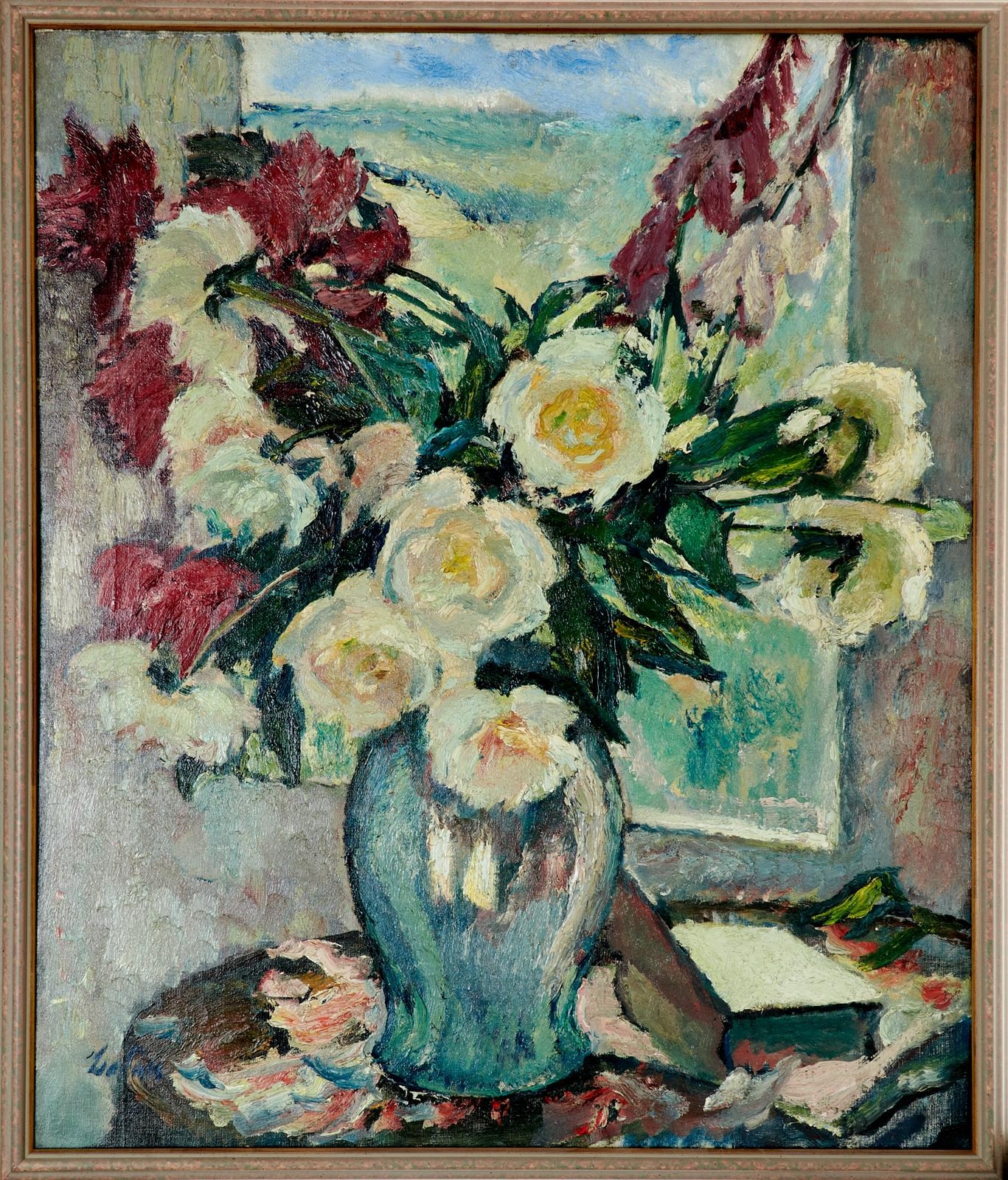 Leo Putz | Pfingstrosen in blauer Vase (1925) | MutualArt