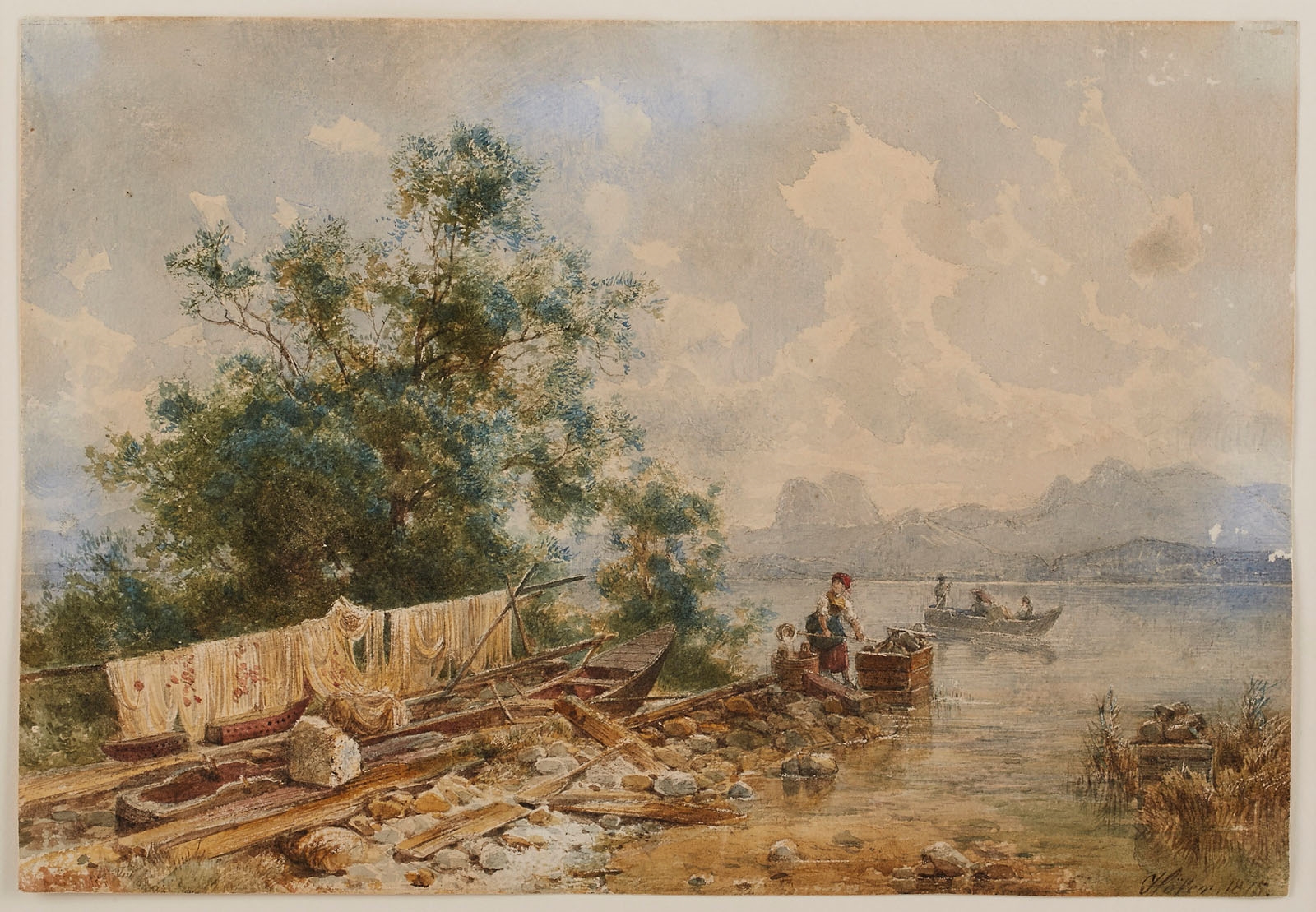 Heinrich Hofer | Loggers on a frozen waterway (1873) | MutualArt