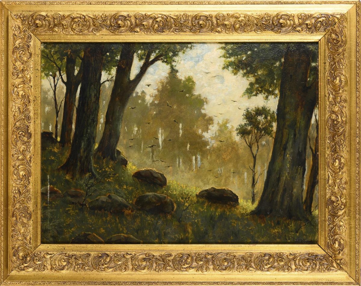 Carl Ludwig Fahrbach | View on the summerly forest in the morninglight ...