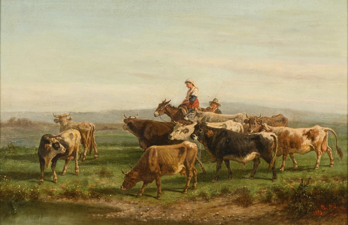 Antonio Milone | Cow herd (1875) | MutualArt