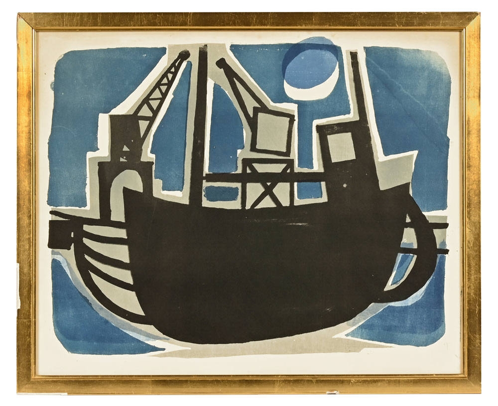 Percy Kelly | Fishing boat with crane | MutualArt