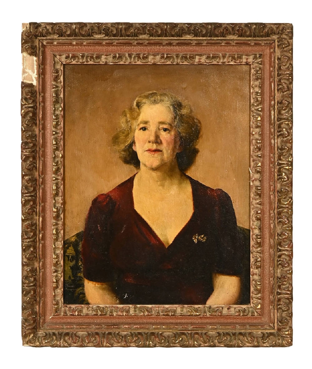 Claude William Harrison | Portrait of a lady wearing a red velvet dress ...