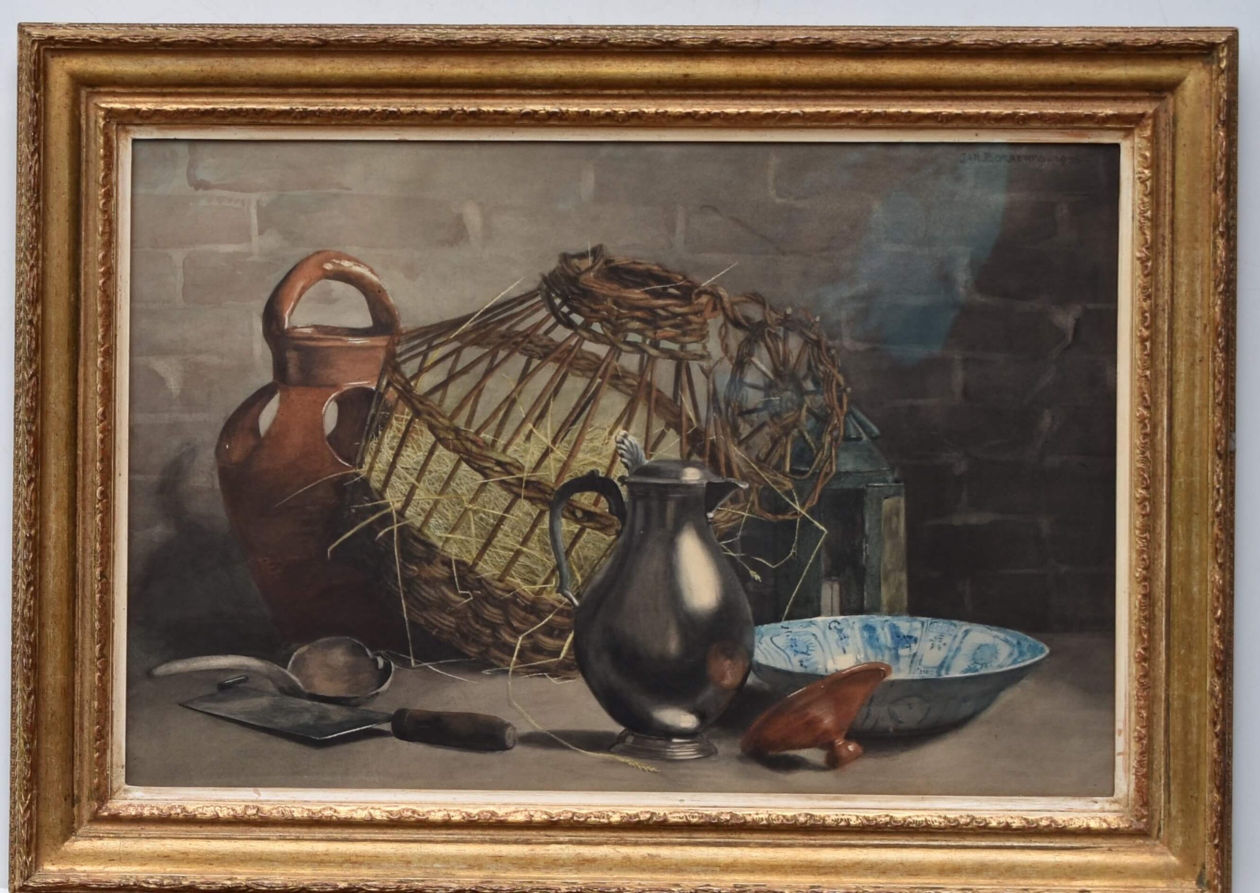 Jan Bogaerts | Stilleven met rieten kooi en Chinese kom (1936) | MutualArt