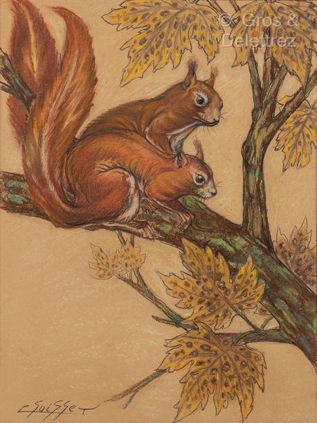 Gaston Suisse | Red Squirrels in a Plane Tree. | MutualArt