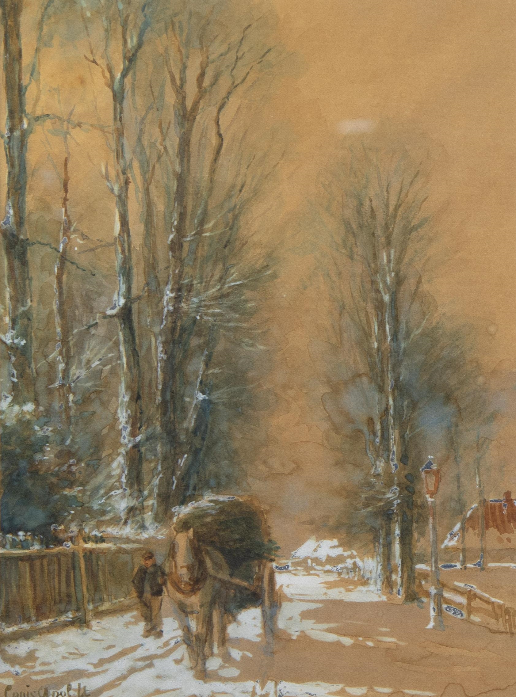 Louis Apol | Winter Landscape with Figure by a Windmill | MutualArt