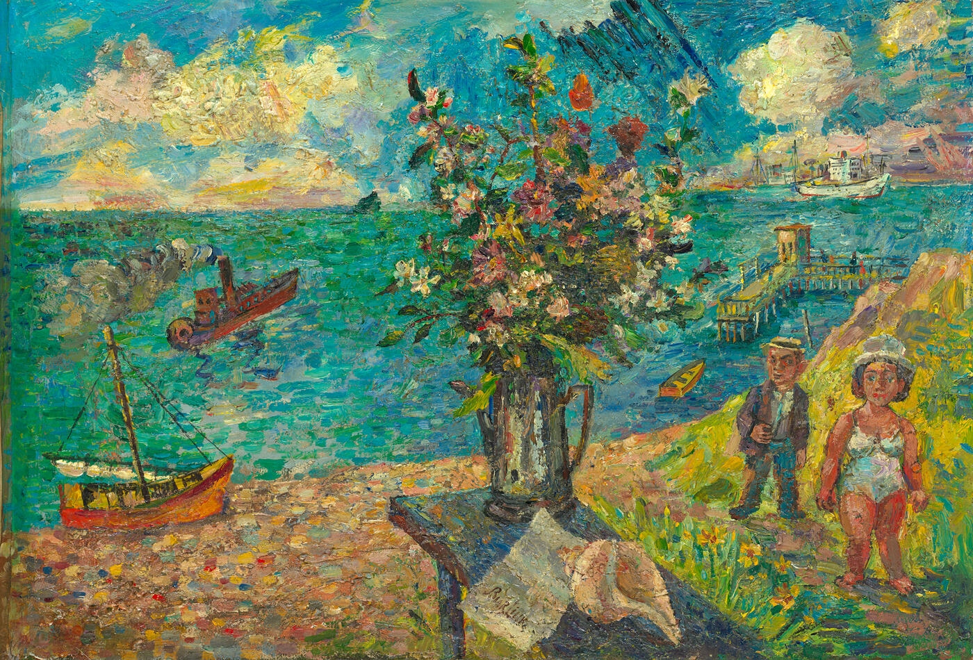 David Burliuk | Harbour Scene with Still Life and the Burliuk Family ...