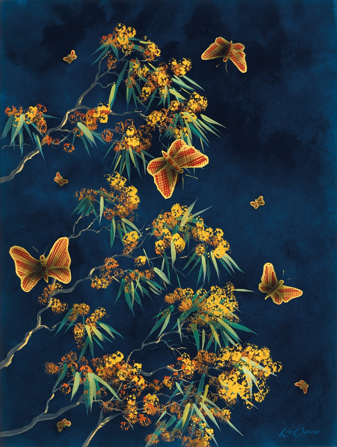 Lin Onus | Butterflies and Wattle | MutualArt