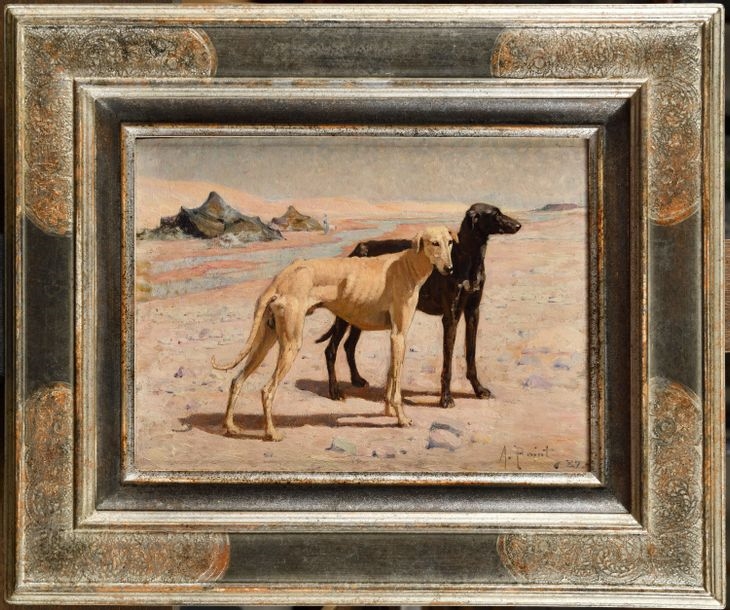 Armand Point | Sloughi (Arabian greyhound) in the desert (1887) | MutualArt